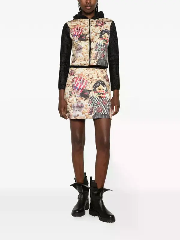 The Artistylist Graphic-print Hoodie With Textured Sleeves - Neutrals