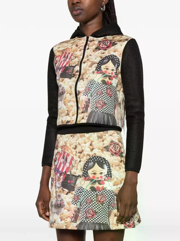 The Artistylist Graphic-print Hoodie With Textured Sleeves - Neutrals