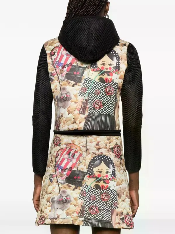 The Artistylist Graphic-print Hoodie With Textured Sleeves - Neutrals