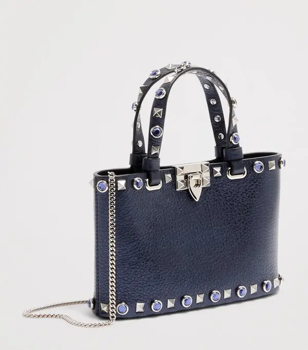 Valentino Garavani Mini Leather Rockstud Tote Bag - Blue