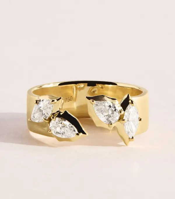 JADE TRAU Open Band Ring With Pear, Marquise, And Round-cut Diamonds - Gold