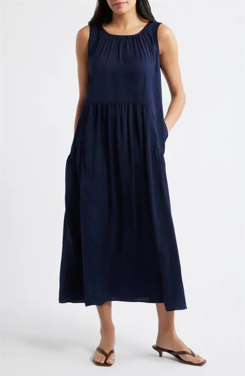 CITY BLUES Sleeveless Maxi Dress With Gathered Neckline And Ruffled Skirt - Navy