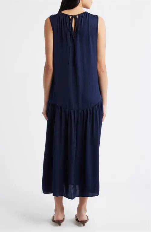 CITY BLUES Sleeveless Maxi Dress With Gathered Neckline And Ruffled Skirt - Navy