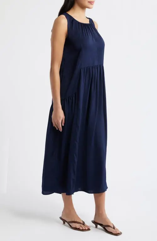 CITY BLUES Sleeveless Maxi Dress With Gathered Neckline And Ruffled Skirt - Navy