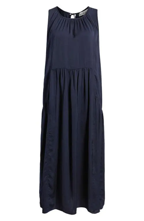 CITY BLUES Sleeveless Maxi Dress With Gathered Neckline And Ruffled Skirt - Navy