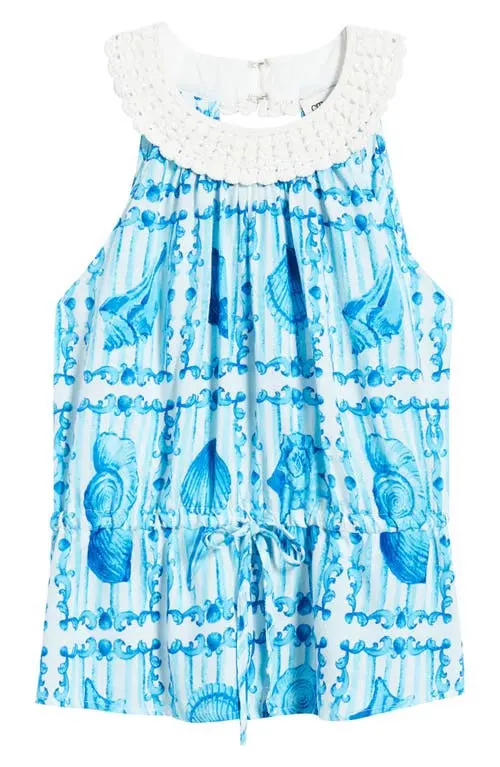 CITY BLUES Sleeveless Shell Print Top With Crochet Collar