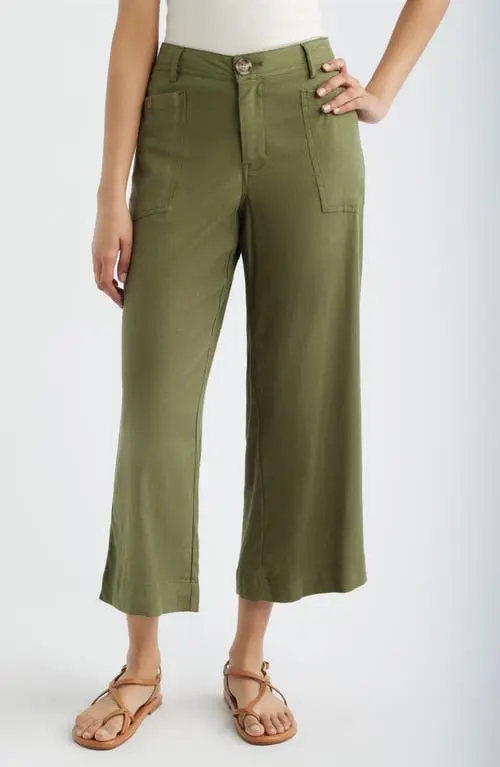 CITY BLUES Patch Pocket Crop Wide Leg Pants - Olive