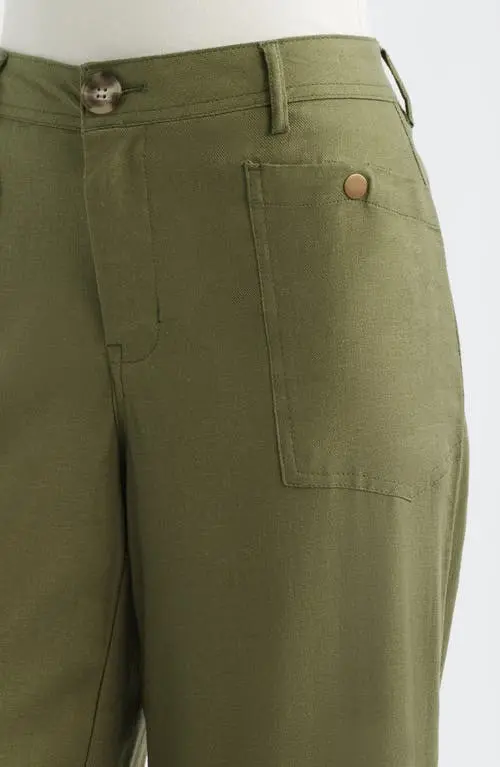 CITY BLUES Patch Pocket Crop Wide Leg Pants - Olive