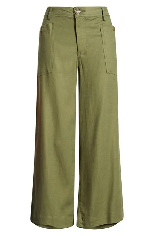 CITY BLUES Patch Pocket Crop Wide Leg Pants - Olive