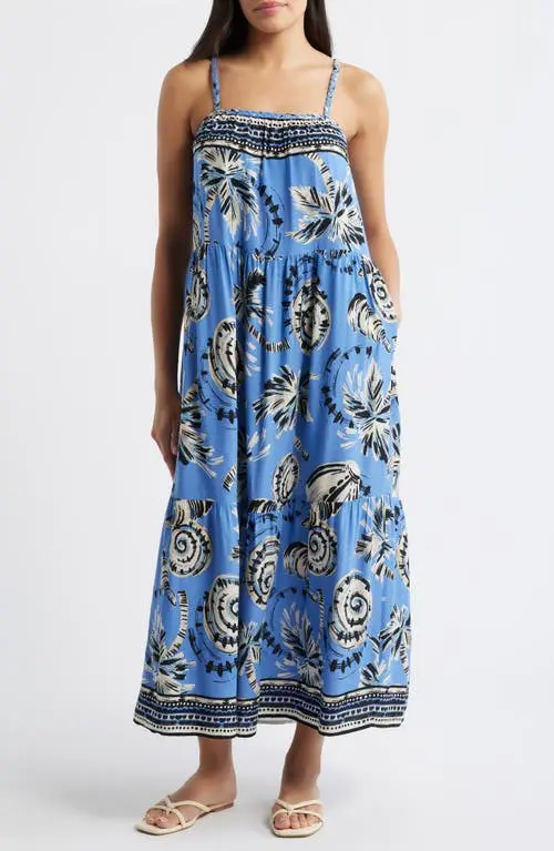 CITY BLUES Tropical Print Tiered Maxi Dress - Ocean Multi