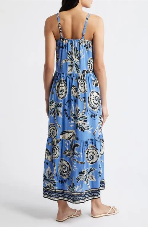 CITY BLUES Tropical Print Tiered Maxi Dress - Ocean Multi
