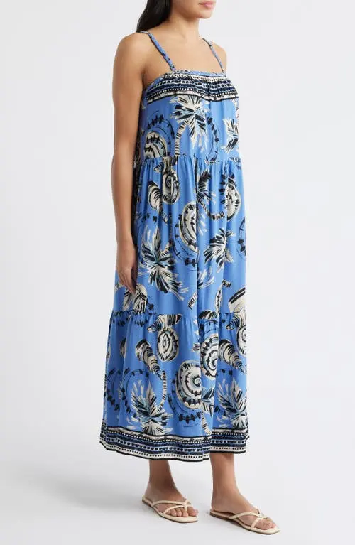 CITY BLUES Tropical Print Tiered Maxi Dress - Ocean Multi