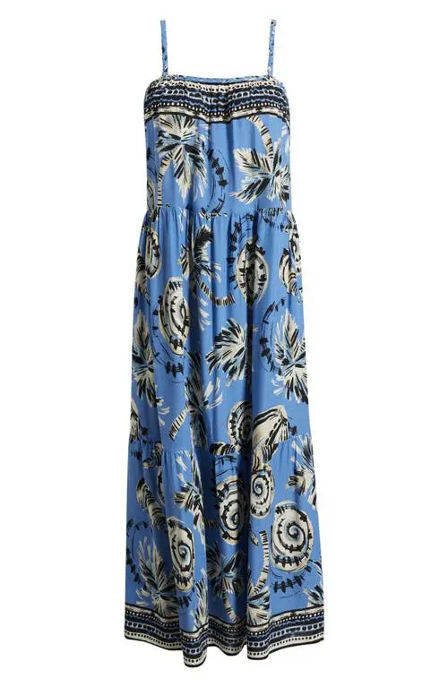 CITY BLUES Tropical Print Tiered Maxi Dress - Ocean Multi
