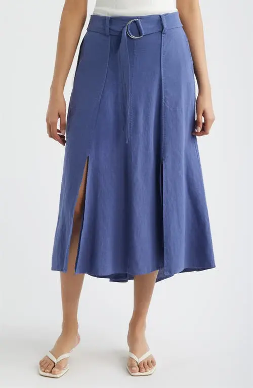 CITY BLUES Belted Double Slit Midi Skirt - Smoke