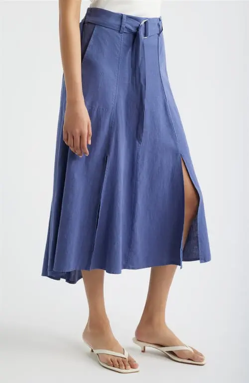 CITY BLUES Belted Double Slit Midi Skirt - Smoke
