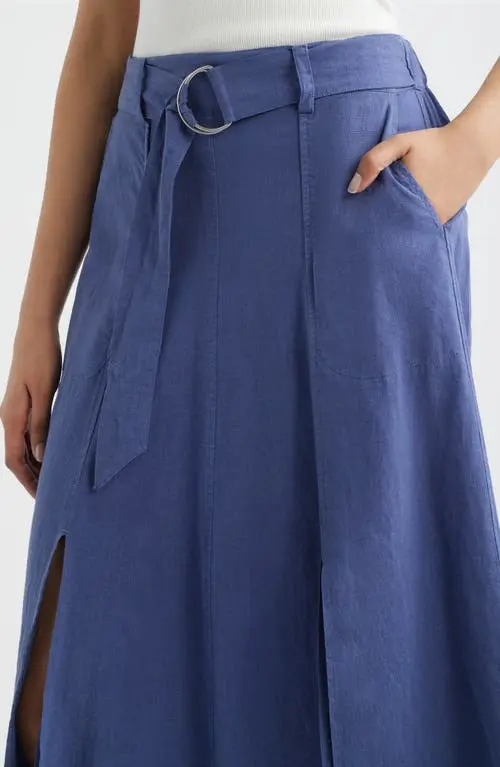 CITY BLUES Belted Double Slit Midi Skirt - Smoke