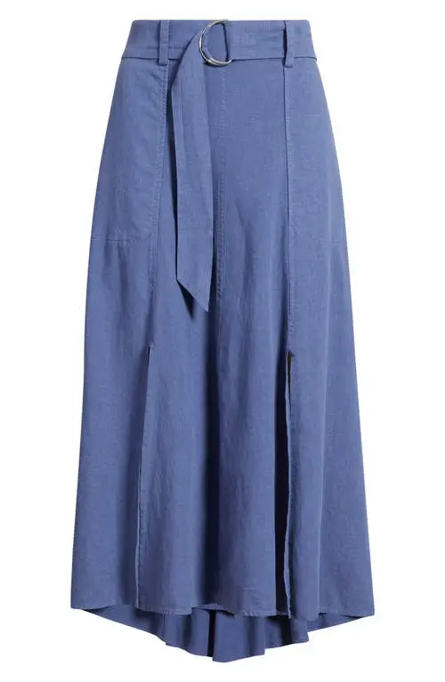 CITY BLUES Belted Double Slit Midi Skirt - Smoke
