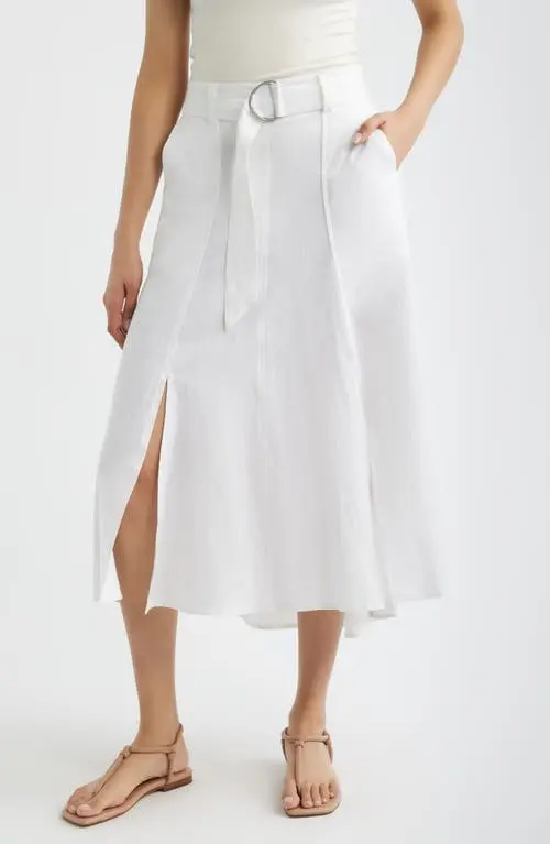 CITY BLUES Belted Double Slit Midi Skirt - White
