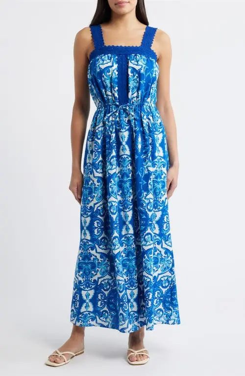 CITY BLUES Sleeveless Maxi Dress With Lacy Trim And All-over Print
