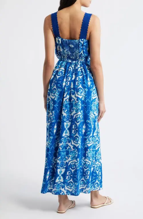CITY BLUES Sleeveless Maxi Dress With Lacy Trim And All-over Print