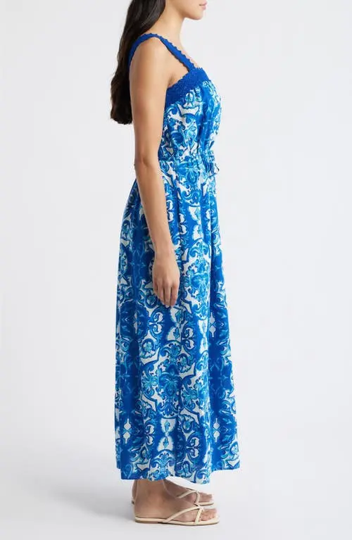 CITY BLUES Sleeveless Maxi Dress With Lacy Trim And All-over Print