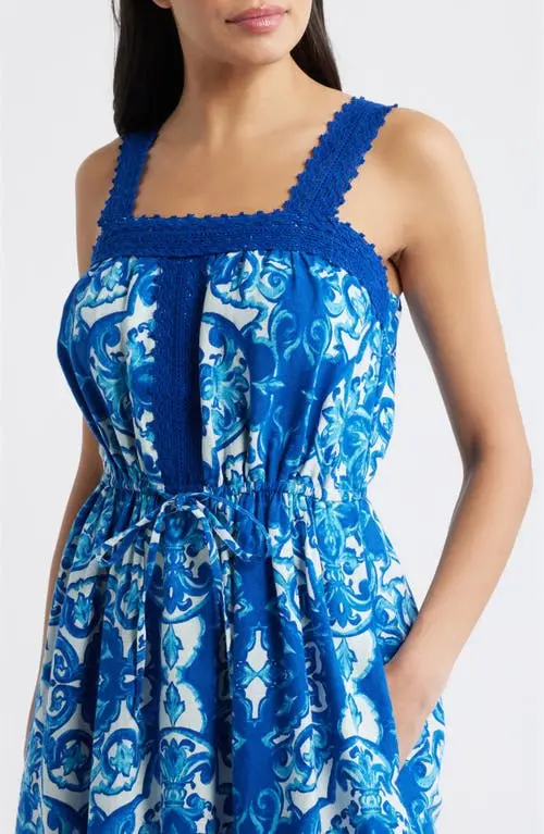 CITY BLUES Sleeveless Maxi Dress With Lacy Trim And All-over Print