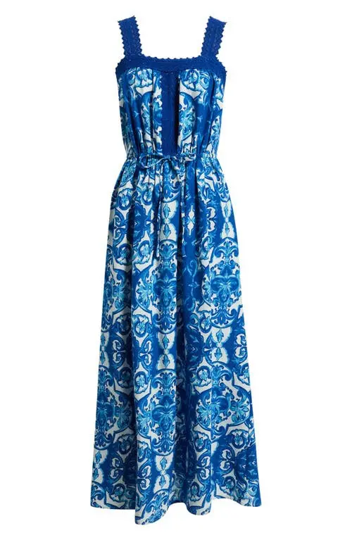 CITY BLUES Sleeveless Maxi Dress With Lacy Trim And All-over Print