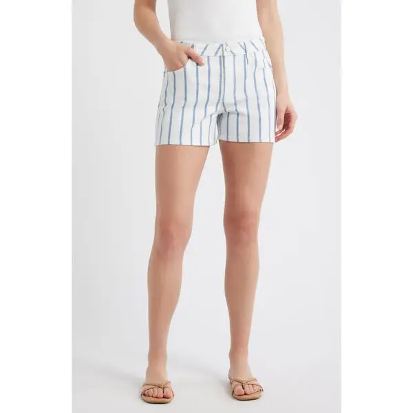 CITY BLUES Stripe Denim High-rise Relaxed Fit Shorts - White/cobalt