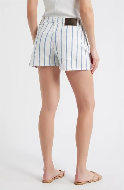 CITY BLUES Stripe Denim High-rise Relaxed Fit Shorts - White/cobalt