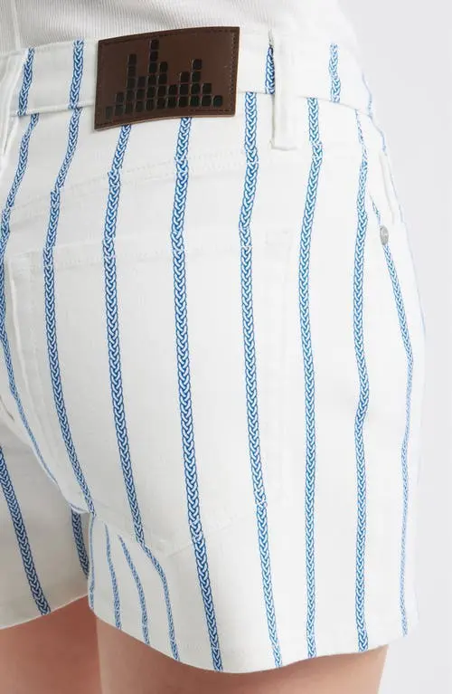 CITY BLUES Stripe Denim High-rise Relaxed Fit Shorts - White/cobalt