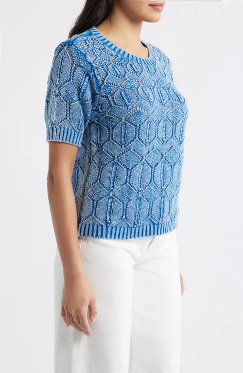 CITY BLUES Short Sleeve Distressed Sweater - Cobalt