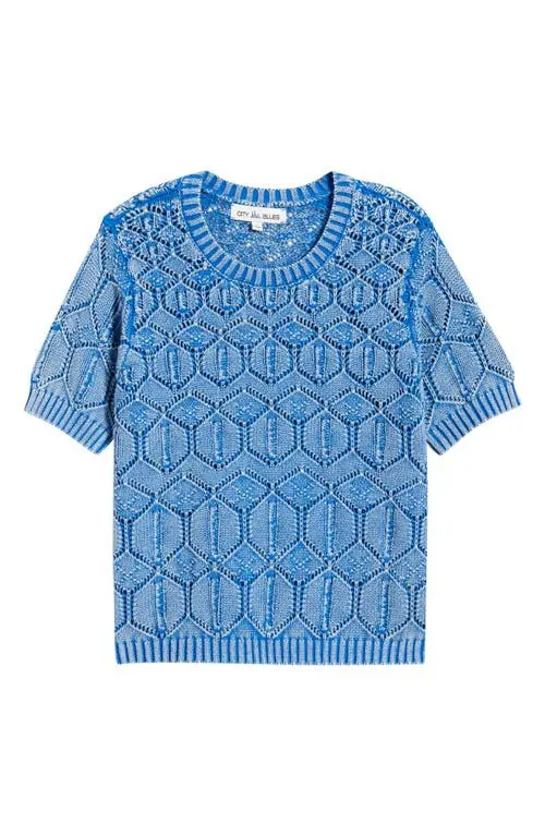 CITY BLUES Short Sleeve Distressed Sweater - Cobalt