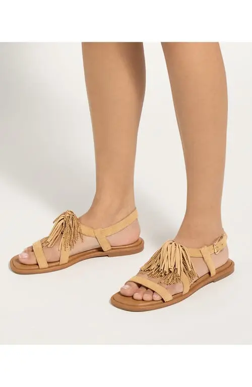 Dune London Lysia Suede Embellished Fringe Ankle Strap Sandals - Tan