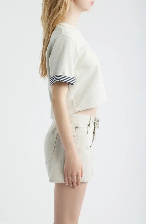 FRAME Striped Cotton Blend Cropped T-shirt