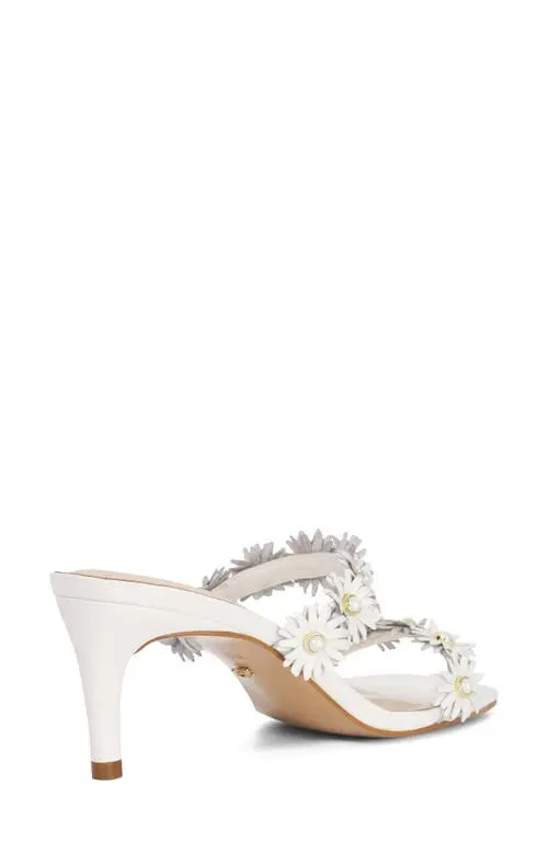Dune London Maltas Kitten Heel Slide Sandal With Daisy Appliqués - White
