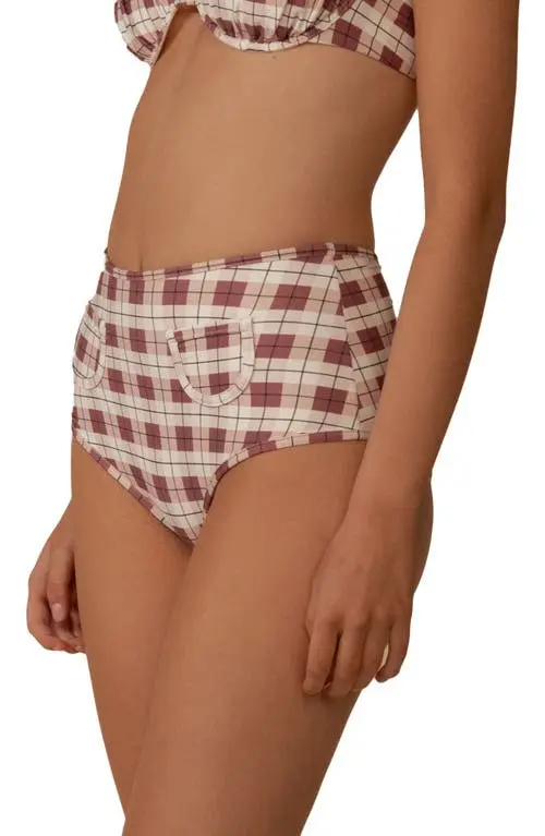 MONTCE High-waisted Plaid Bikini Bottoms - Maroon Plaid