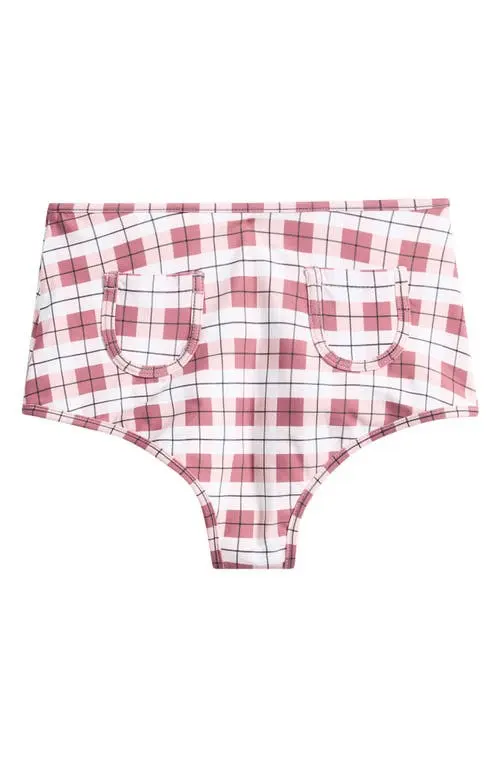 MONTCE High-waisted Plaid Bikini Bottoms - Maroon Plaid
