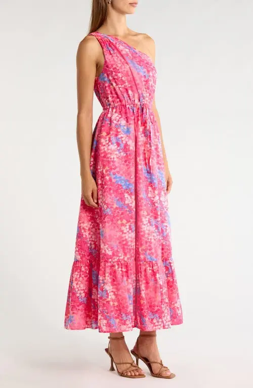SUGARLIPS Leah Abstract Floral One Shoulder Maxi Dress - Pink-blue