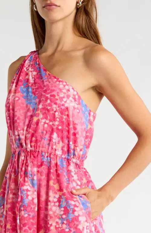 SUGARLIPS Leah Abstract Floral One Shoulder Maxi Dress - Pink-blue