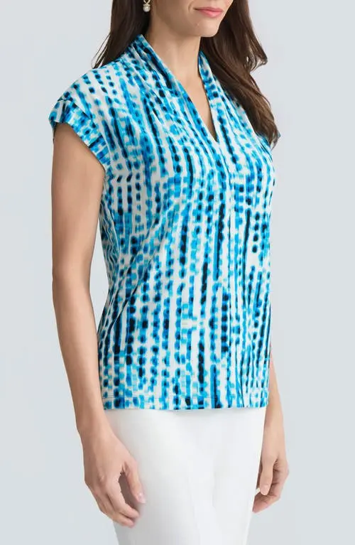 KASPER Blurred Line Print V-neck Cap Sleeve Top