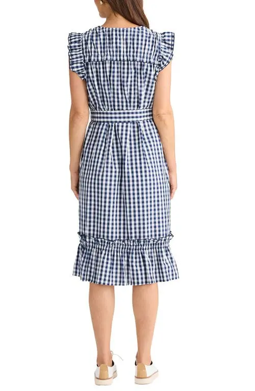 BRAVE+TRUE Gingham Check Ruffle Midi Dress With Tie Belt