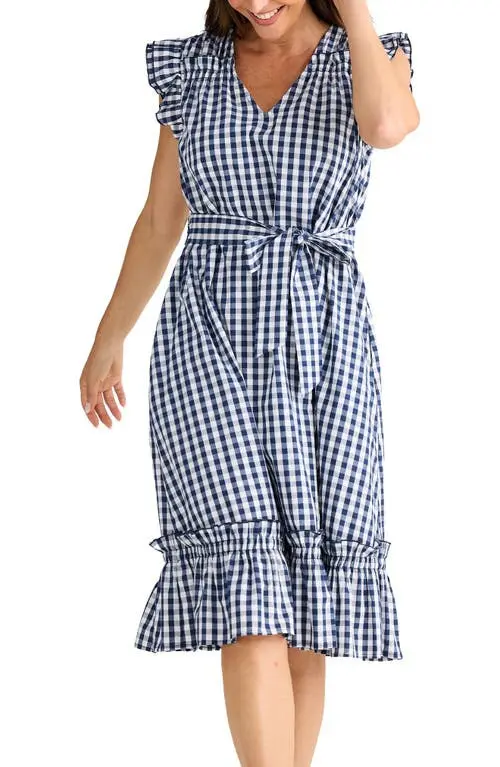 BRAVE+TRUE Gingham Check Ruffle Midi Dress With Tie Belt