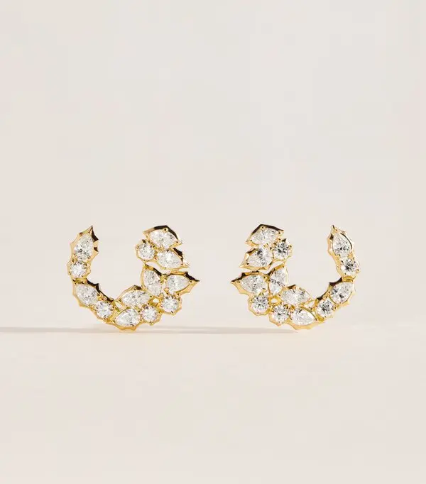 JADE TRAU Posey Crescent Earrings In Yellow And Diamonds - Gold
