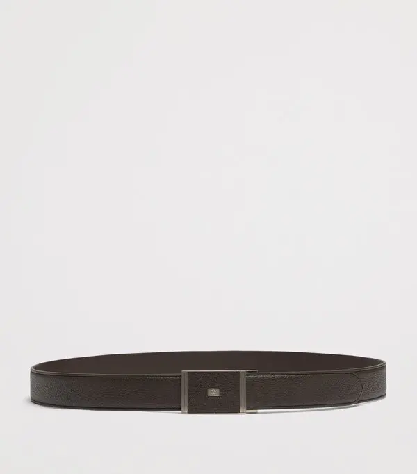 Dunhill Grained Leather Belt With Engraved Buckle - Brown