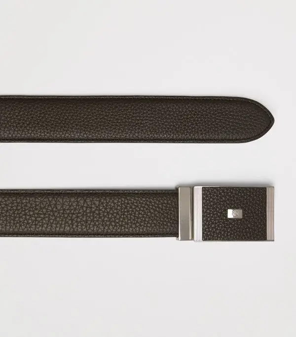 Dunhill Grained Leather Belt With Engraved Buckle - Brown