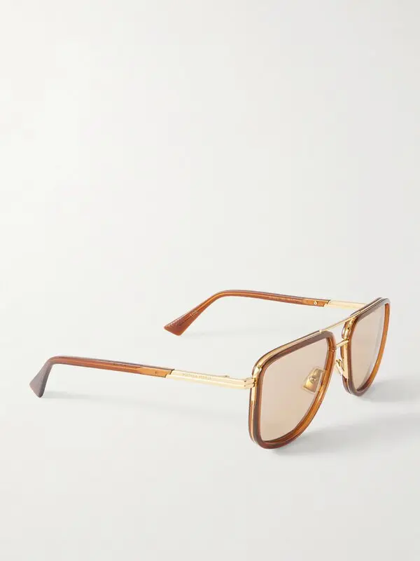 Bottega Veneta Gold Tone Aviator Acetate Sunglasses - Brown