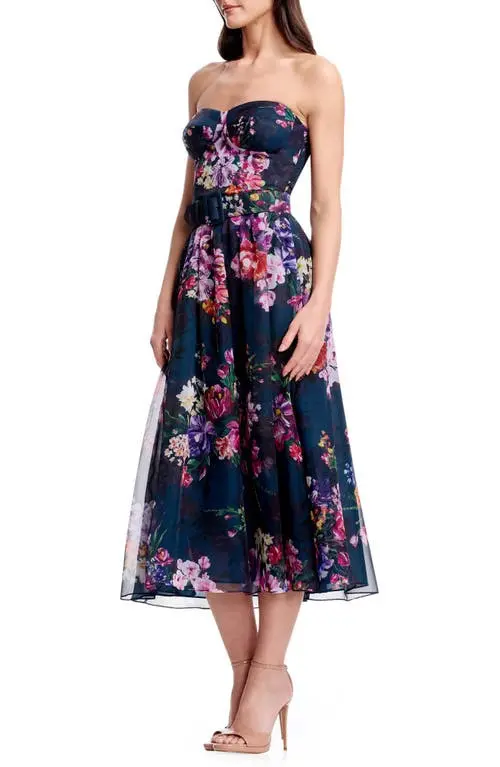 dress the population peacock blue Dress The Population Jenny Floral Strapless Fit & Flare Cocktail Dress - Peacock  Blue Multi