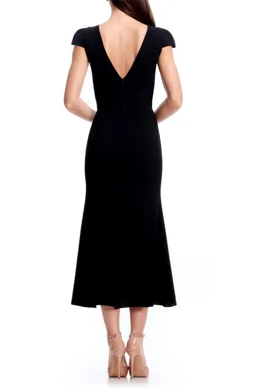 Dress The Population Sheryl Floral Appliqué Midi Cocktail Dress - Black Multi