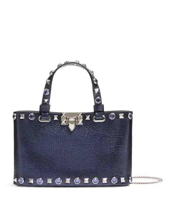 Valentino Garavani Mini Leather Rockstud Tote Bag - Blue