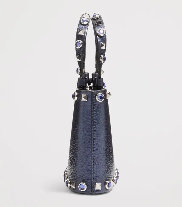 Valentino Garavani Mini Leather Rockstud Tote Bag - Blue